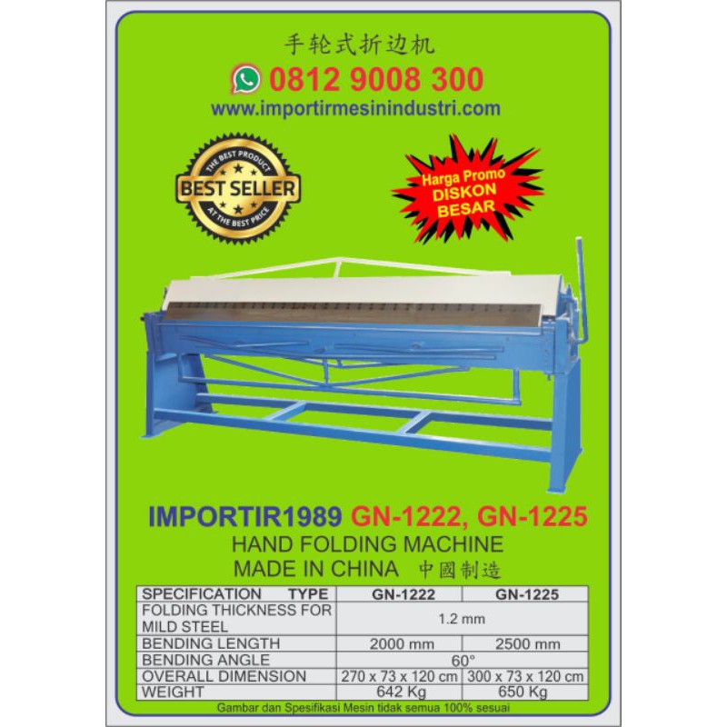 Jual Mesin Binding-Mesin Penekuk Plat-Hand Folding Machine-GN-1222 ...
