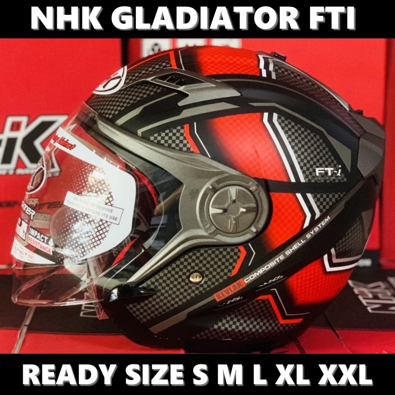 Jual Helm NHK Gladiator FTI Black Red Doff Hitam Merah Dop Double Visor ...