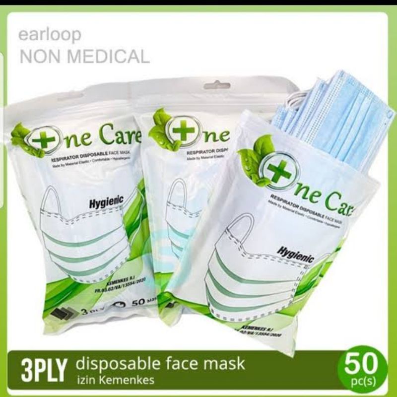 Jual MASKER ONE CARE POUCH WARNA BIRU 3 PLY EARLOOP BAHAN LEBIH TEBAL ...