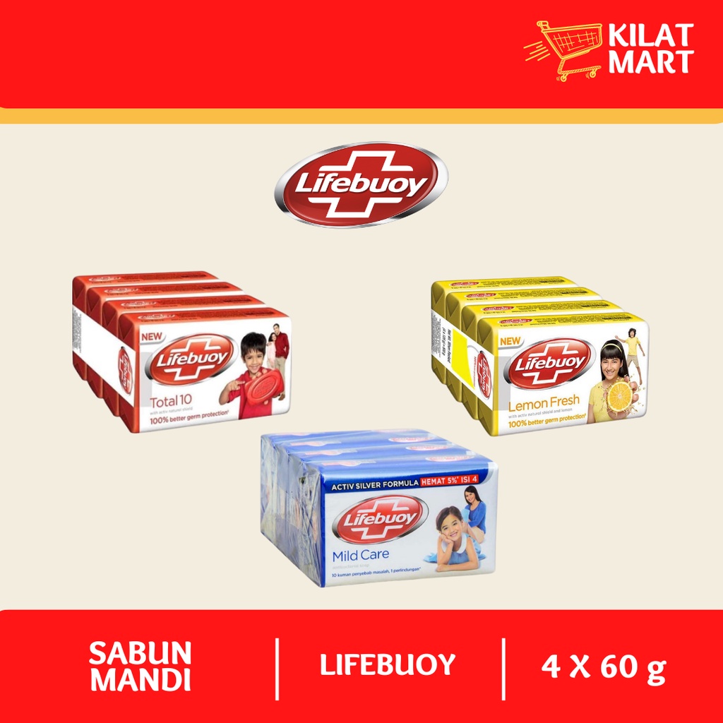 Jual Lifebuoy Isi 4 X 60gr Sabun Mandi Batang Bar Soap 1 Pack Isi 4pcs