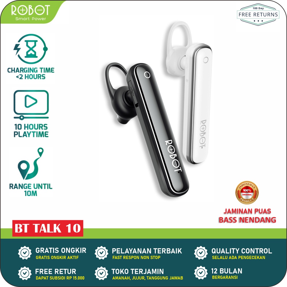 Jual Hetset Headset Bluetooth Robot Talk10 Bluetooth Earphone ...
