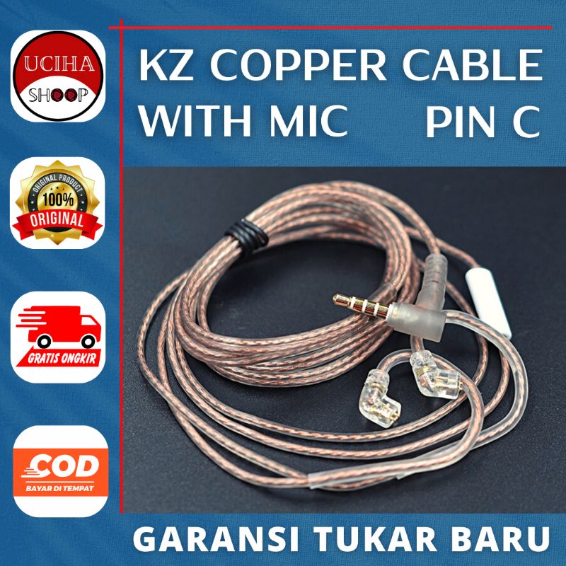 Jual [TERMURAH] KABEL KZ 5N COPPER (MIC) 2 Pin Type C (QDC) Jack 3.5mm ...