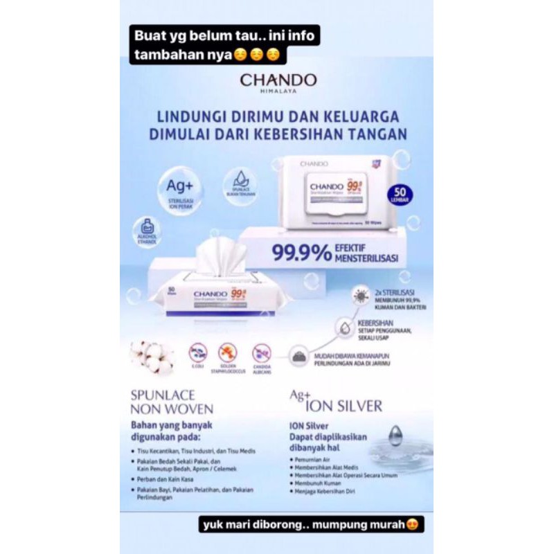 Jual TISSUE BASAH/TISSUE CHANDO ALCOHOl WIPES/Tissue Surabaya | Shopee ...