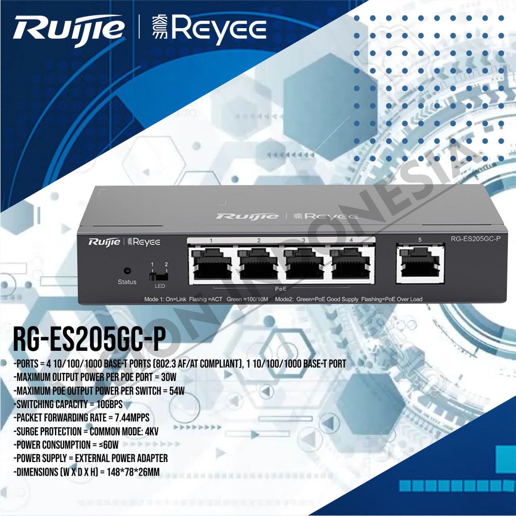 Jual RUIJIE REYEE RG-ES205GC-P / 5 Port Gigabit Smart PoE Switch | Shopee Indonesia