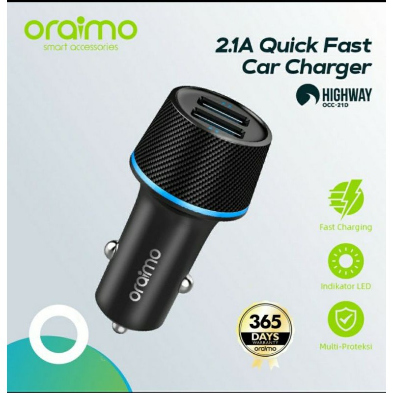 Jual Oraimo CAR CHARGER Dual USB 2.1A OCC-21D ORIGINAL - GARANSI 1 ...