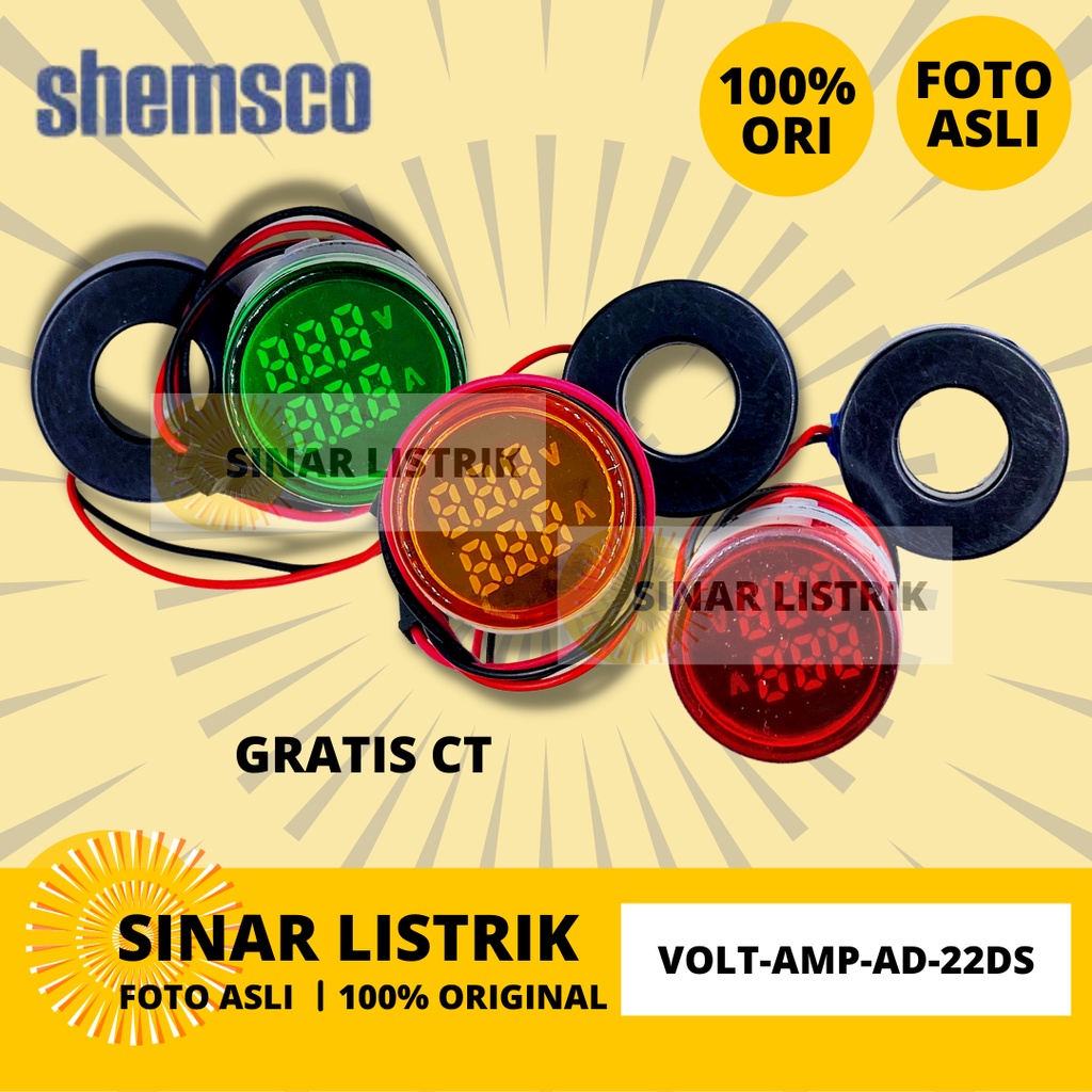 Jual SHEMSCO Pilot Lamp LED Indikator Volt Ampere 22mm VOLT-AMP-AD ...