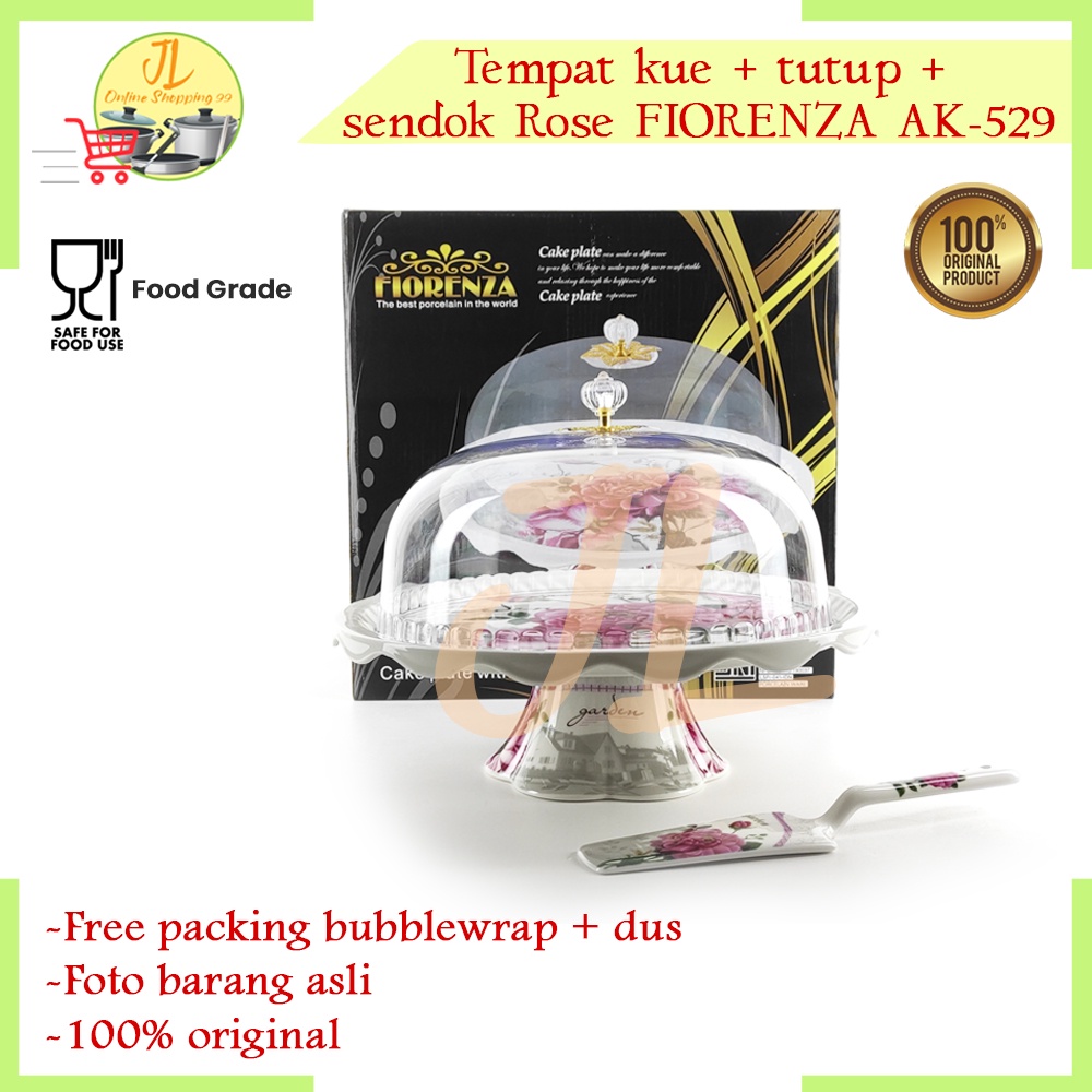 Jual cake stand / Tempat kue motif rose + tutup + sendok FIORENZA AK ...