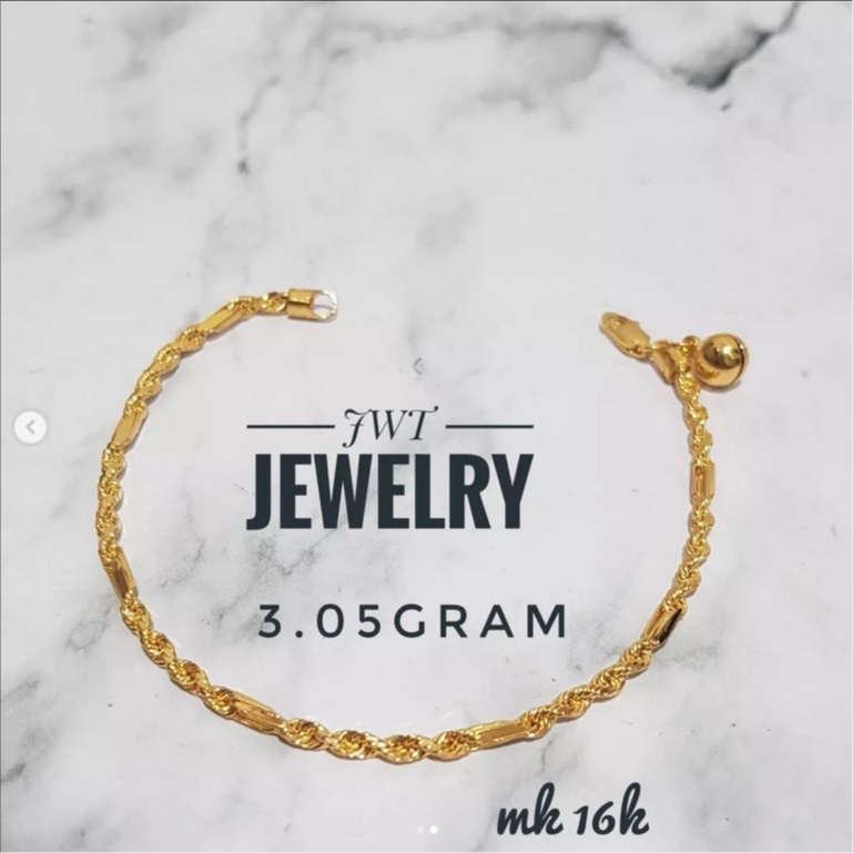 Jual GELANG TANGAN EMAS KUNING TAMBANG SELIP SELEP LONG LING TERLIHAT ...