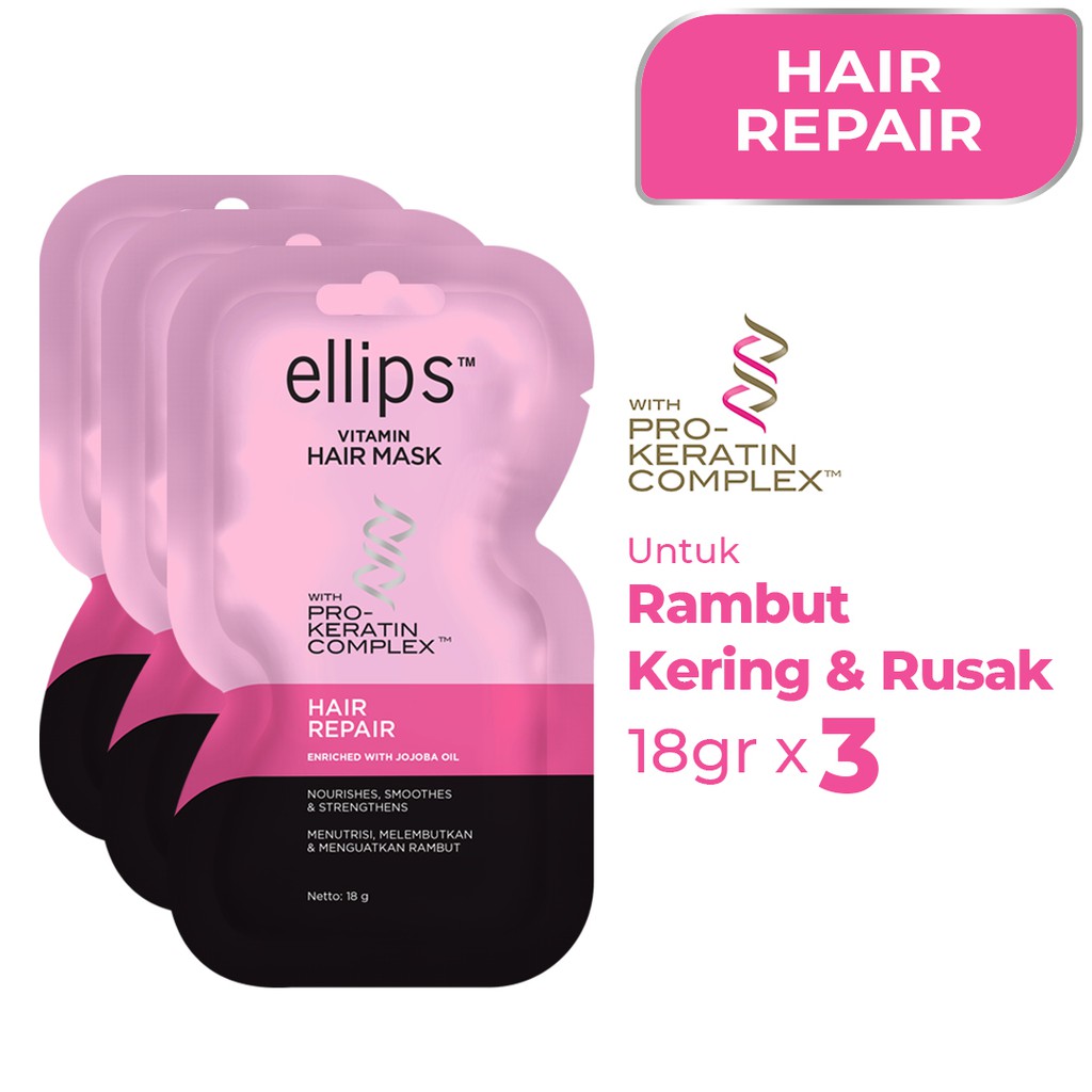 Jual Ellips Hair Mask Keratin Hair Repair 18gr Triple Pack | Shopee ...