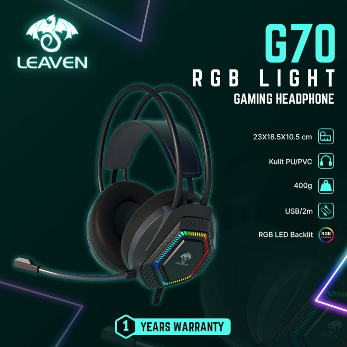 Jual Leaven Headphone Gaming G70 RGB Lights - Hitam | Shopee Indonesia