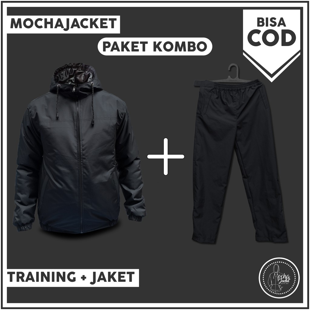 Jual Setelan Celana Training dan Jaket Parasut Hitam Polos dan navy ...