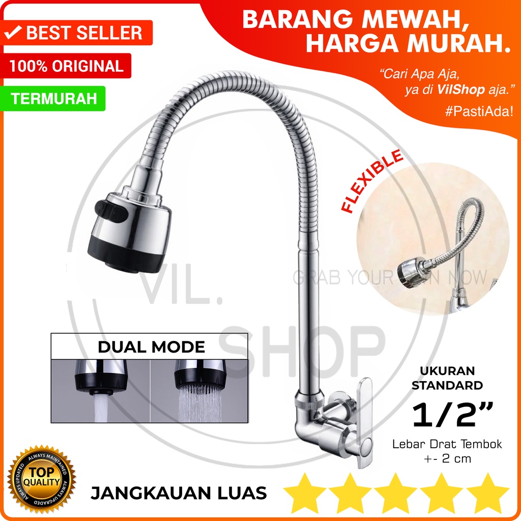 Jual KRAN AIR DAPUR FLEKSIBEL 1/2" / KRAN ANGSA TEMBOK 1/2 INCI 1/2 ...