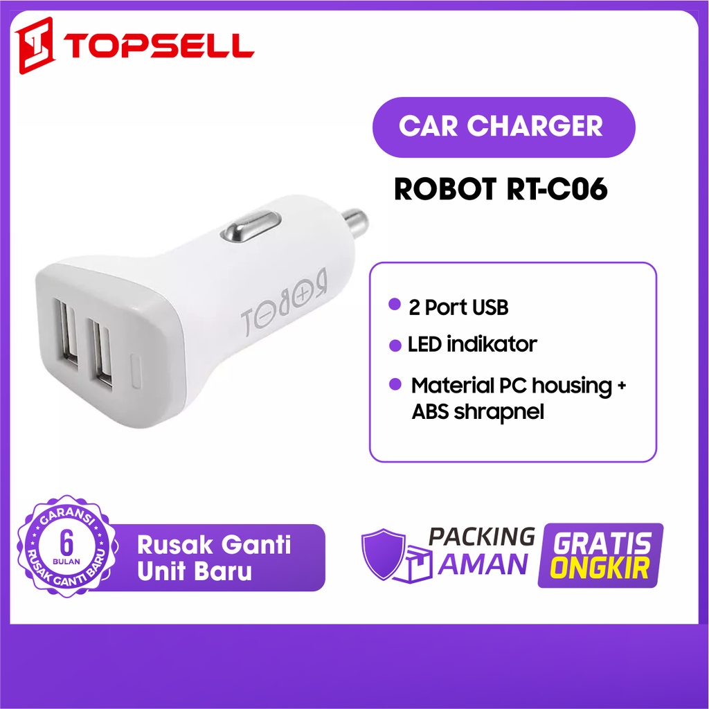 Jual ROBOT RT-C06 Car Charger Colokan Mobil - 2 Port USB - Garansi ...