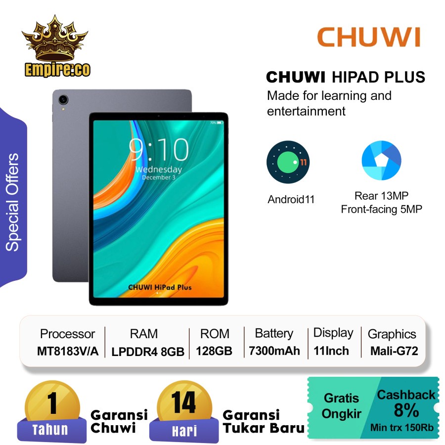 Jual Tablet CHUWI HiPad Plus 11 inch Android 11 4GB RAM 128GB Tablet ...