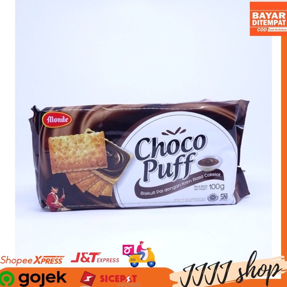 Jual Monde Choco Puff Cookies Cemilan Biskuit Snack Rasa Cokelat 100 gr ...