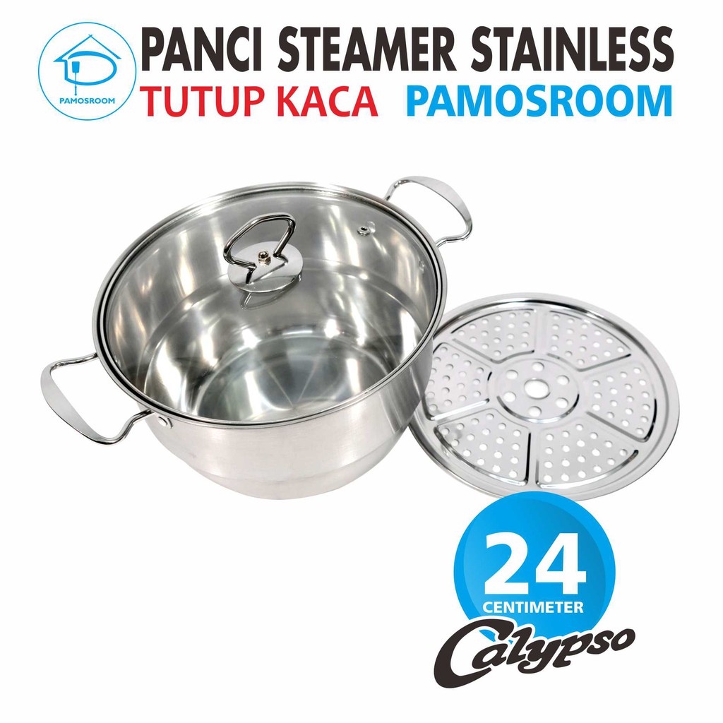 Jual Calypso Panci Steamer Stainless 24cm + Tutup Kaca Free Kukusan 24 ...