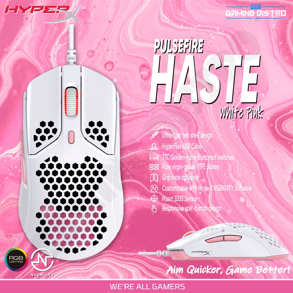 Jual Mouse Gaming HyperX Pulsefire Haste White Pink RGB Hex Shell ...