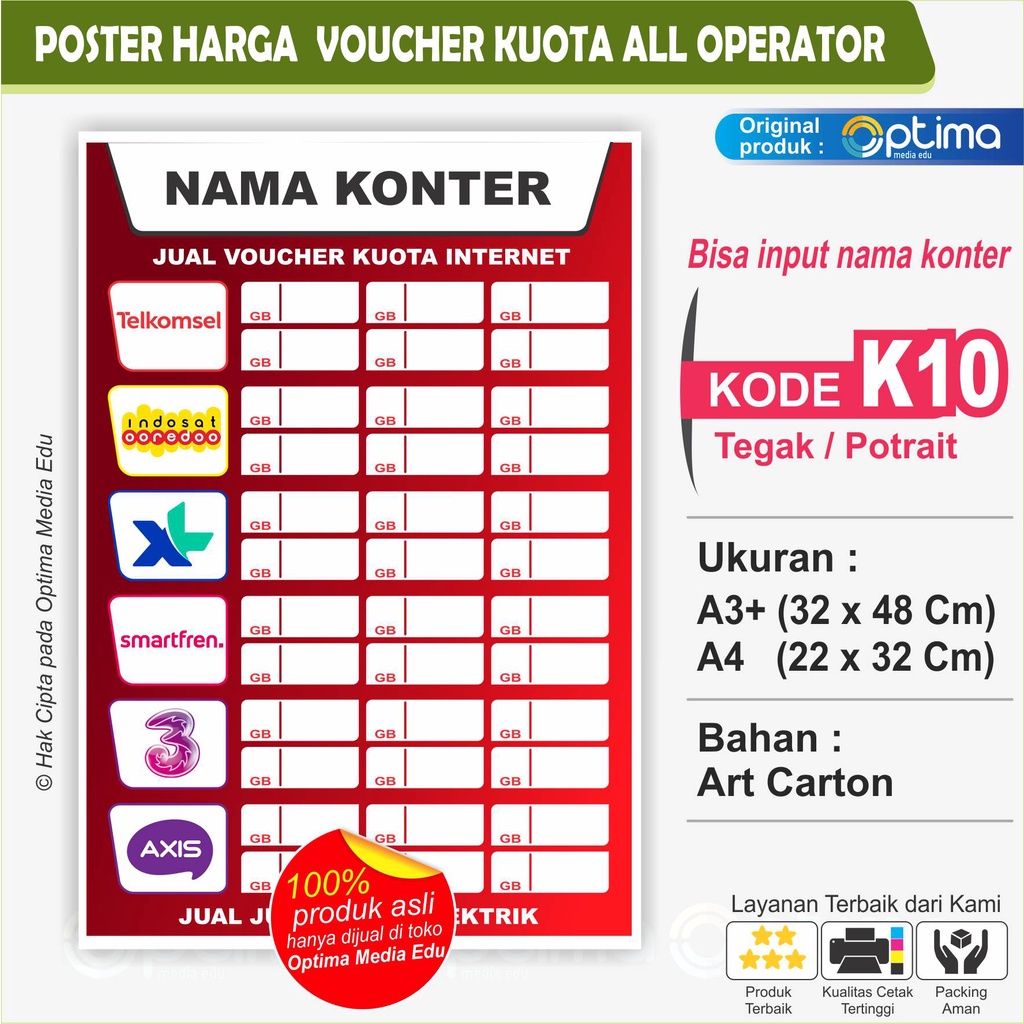 Jual POSTER / STIKER HARGA VOUCHER KUOTA INTERNET ALL OPERATOR UNTUK ...