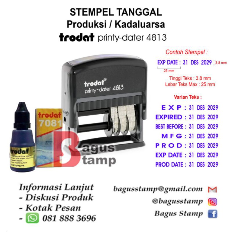 Jual Stempel Expired / Tanggal Kadaluarsa FREE Tinta 25ml Trodat 4813 ...