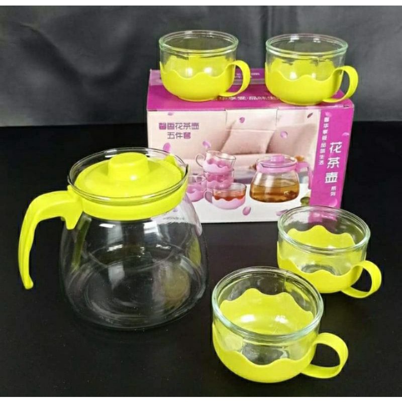 Jual Teapot Kaca set warna polos (1 teko + 4 cangkir) | Shopee Indonesia