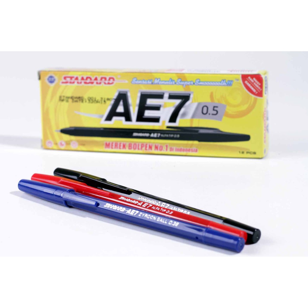 Jual Pulpen Standard AE-7 Hitam Merah Biru Sekolah Kantor / Pena Bolpen ...