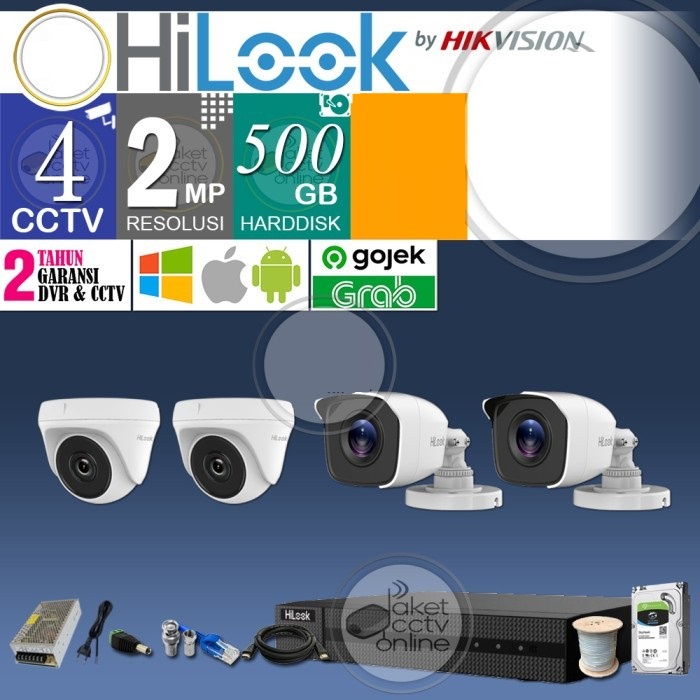 Jual PAKET CCTV HILOOK by HIKVISION 2MP 4 KAMERA HDD 500GB SIAP PASANG | Shopee Indonesia