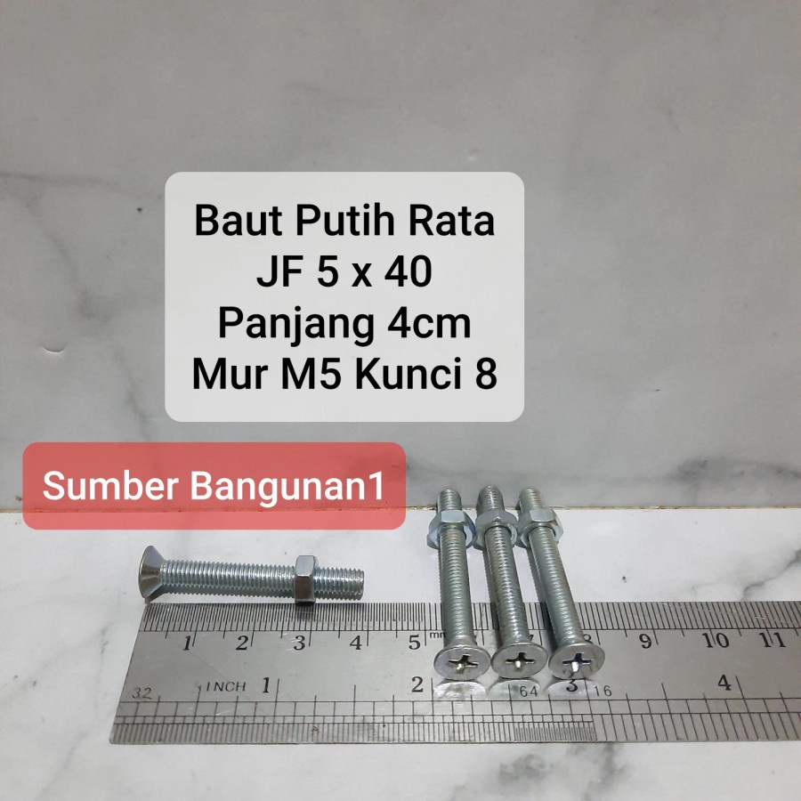 Jual Baut JF 5 x 40 putih 4cm mur m5 kunci 8 m5x40 kepala obeng rata 5mm | Shopee Indonesia