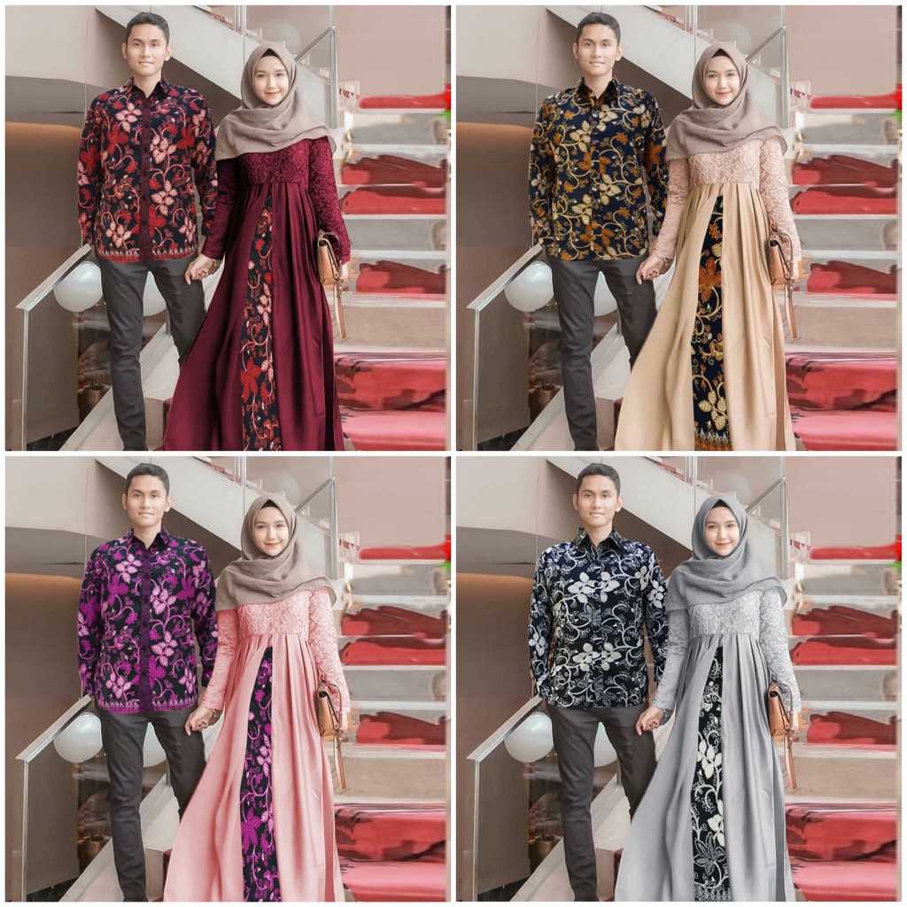Jual Baju Couple Batik Pasangan Muslim Lebaran CP SARWENDAH Brukat ...