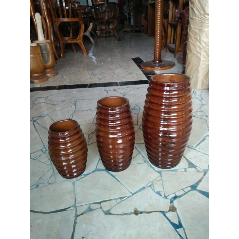 Jual fas pot bunga kepopong dari kayu jati (1 set ada 3 pcs) | Shopee ...