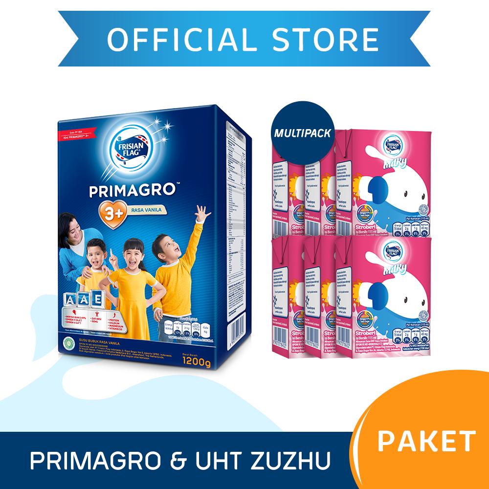 Jual [Paket] Frisian Flag Primagro 3+ Vanila 1200gr + Susu UHT Zuzhu Stroberi 6 x 115 mL ...