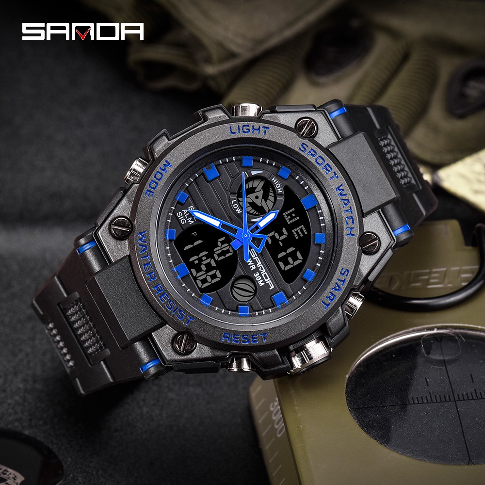 Jual SANDA 739 Jam Tangan Pria Digital Analog Tali Rubber Chronograph ...