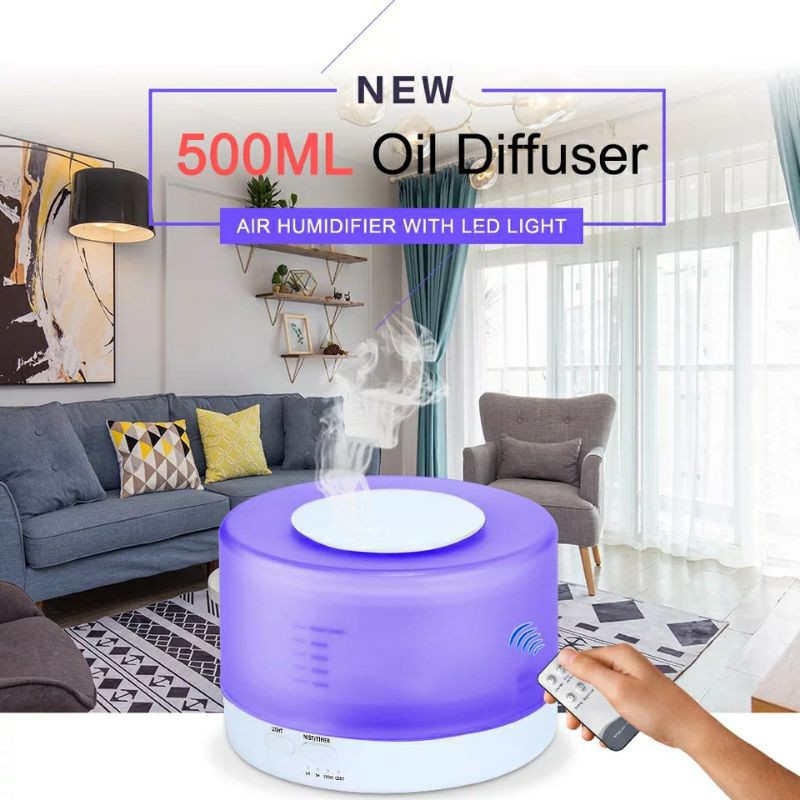 Jual Humidifier Aromatherapy Air Diffuser Lampu 7 Warna Kapasitas 500ml dengan Remot Kontrol ...
