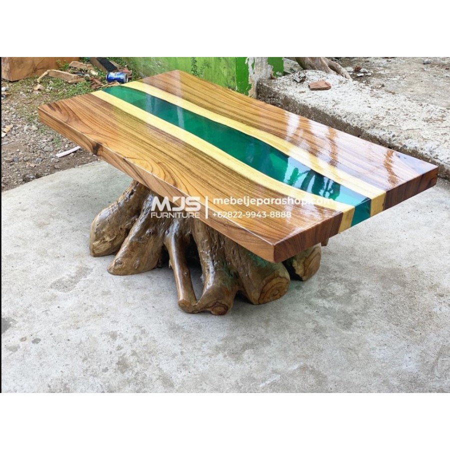 Jual Meja Tamu Kayu Solid River Epoxy Resin Coffee Table Kaki Akar Jati ...
