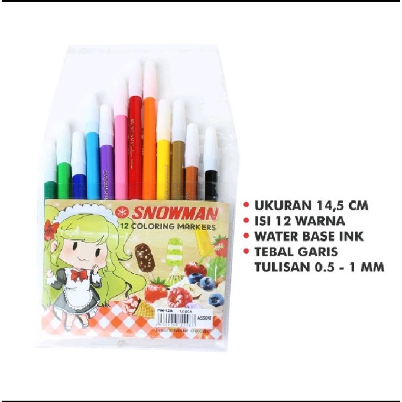 Jual Spidol SNOWMAN MARKER PW12A || Spidol Warna (1 pack isi 12 pcs ...