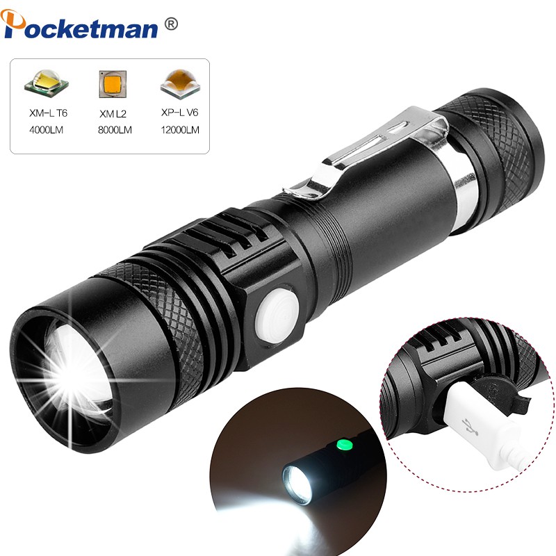 Jual Pocketman Senter LED USB Rechargeable XML-T6 6200 Lumens 10W | Shopee Indonesia