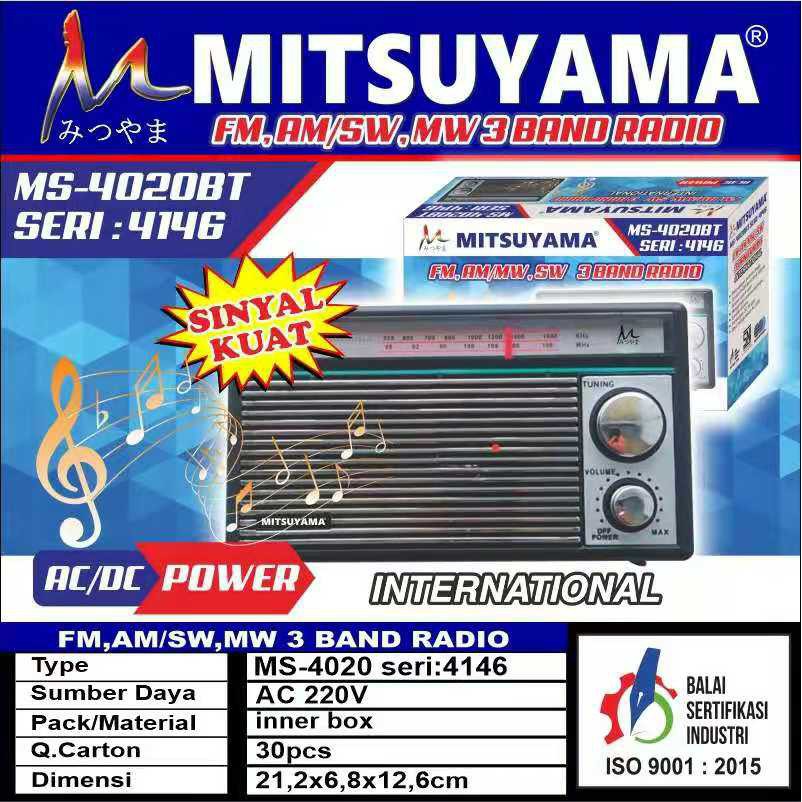 Jual Radio Mitsuyama MS-4020BT SERI-4146 INTERNASIONAL FM-AM-SW Portable Radio AC DC | Shopee ...