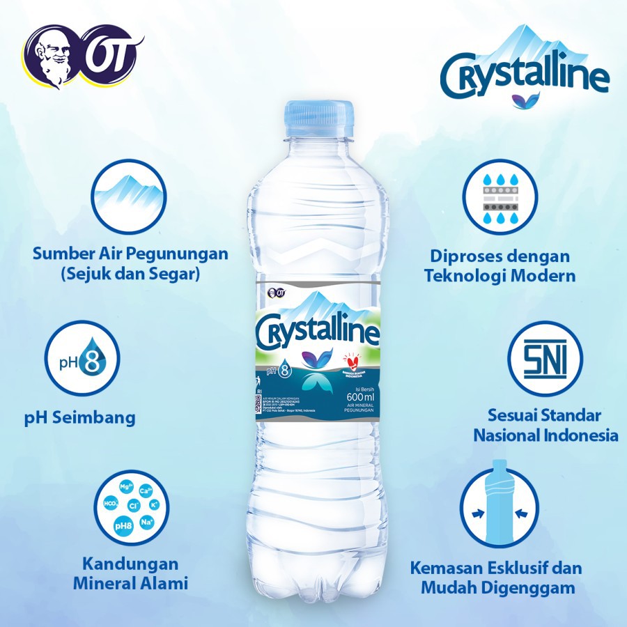 Jual CRYSTALLINE Air Mineral Pegunungan pH-8 600ML (Isi 24 botol) | Shopee Indonesia