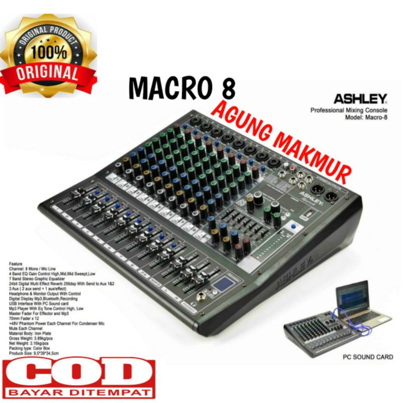 Jual Mixer Ashley Macro 8 Original 8 Channel Bluetooth - USB Interface ...