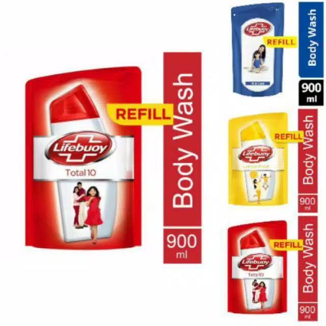 Jual Lifebuoy Total 10 Body Wash Reffil 900ml / Lemon Fresh / Merah ...