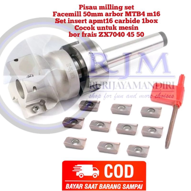 Jual paket pisau milling facemill BAP400R 50mm fmb22 set arbor MTB4 M16 ...