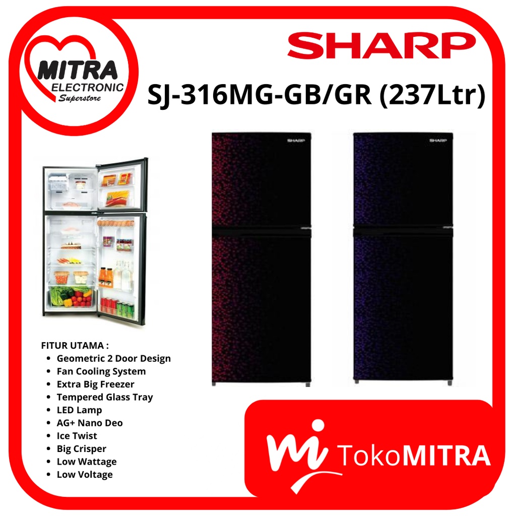Jual LEMARI ES 2 PINTU SHARP SJ-316MG-GB/GR (237 Ltr) | Shopee Indonesia