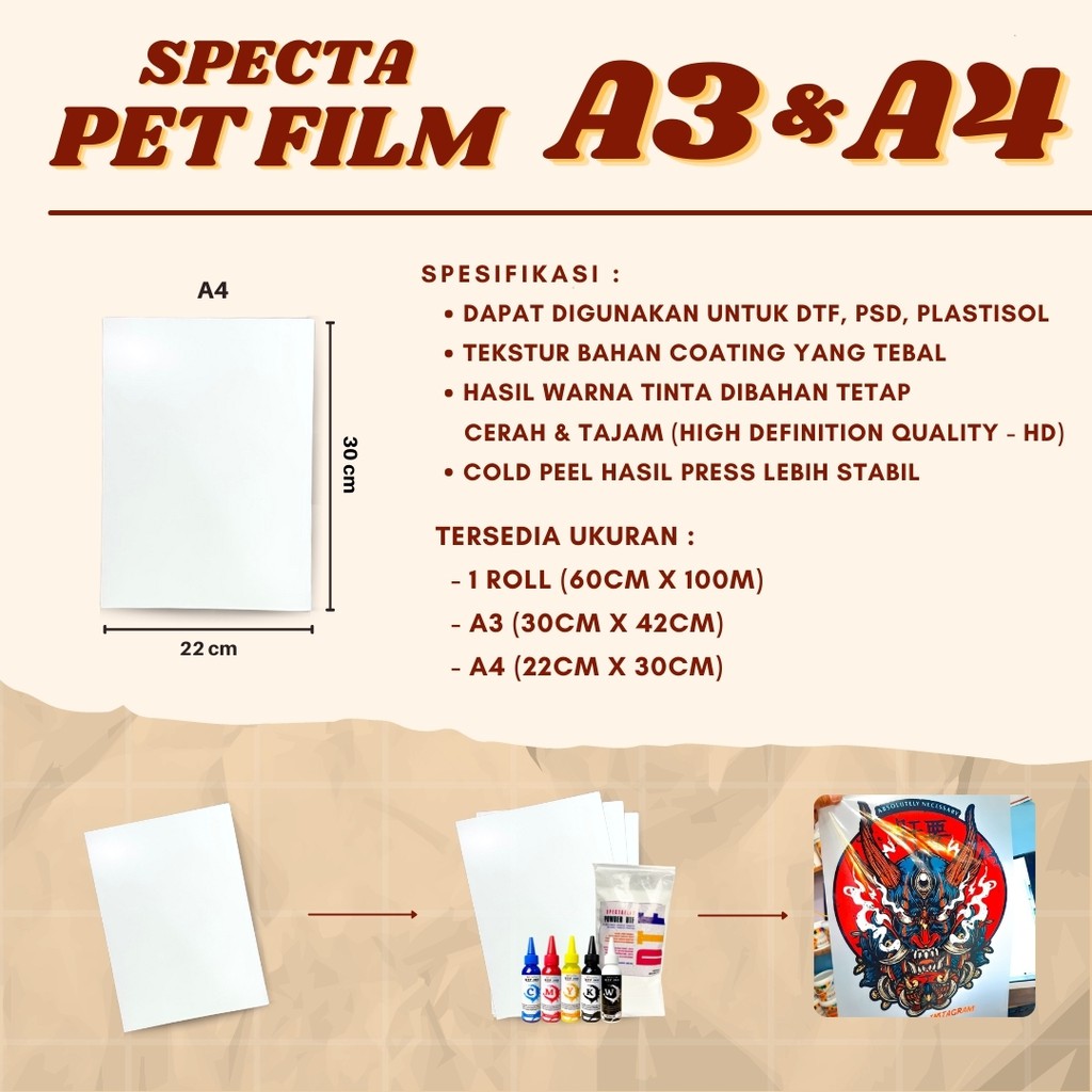 Jual SPECTAFLEX KERTAS FILM DTF A3 PET DIGITAL TRANSFER POWDER PAPER A3 ... Jual SPECTAFLEX KERTAS FILM DTF A3 PET DIGITAL TRANSFER POWDER PAPER A3 ...