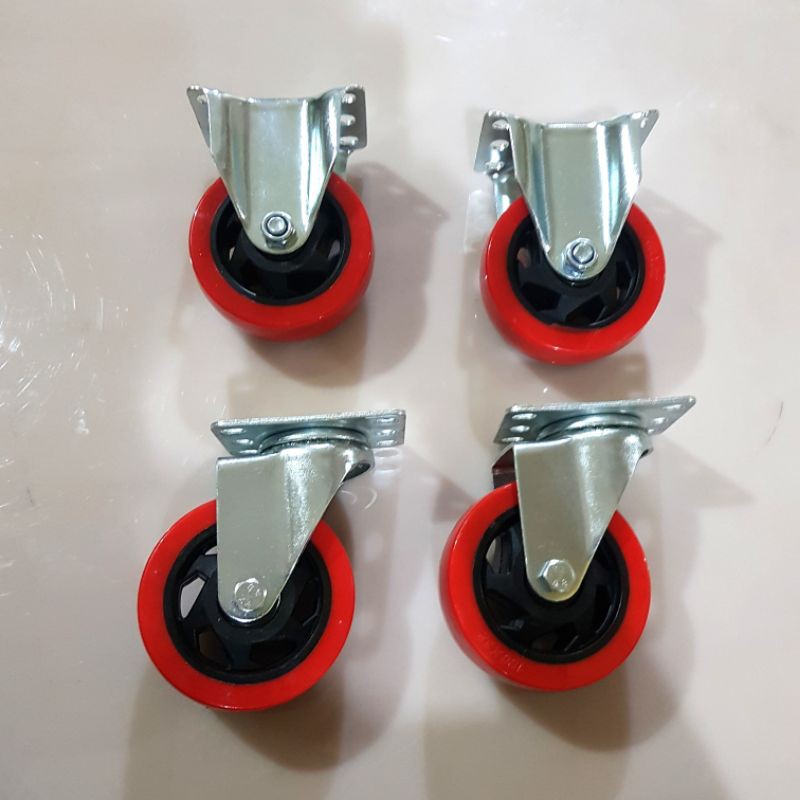 Jual Roda Troley Pu merah taiwan 4 inch (hidup/mati) | Shopee Indonesia
