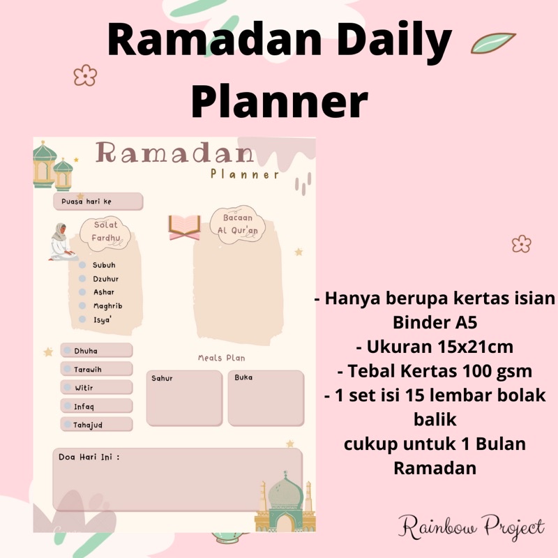 Jual Ramadhan Daily Planner Catatan Harian Puasa Kertas Isi Loose Leaf ...