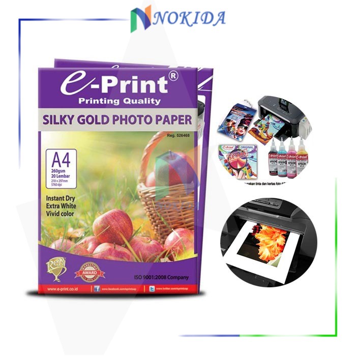 Jual Nokida Kertas Photo Silky E-Print A4 260 GSM [1 Pack] / E-Print Silky Gold Photo Paper ...