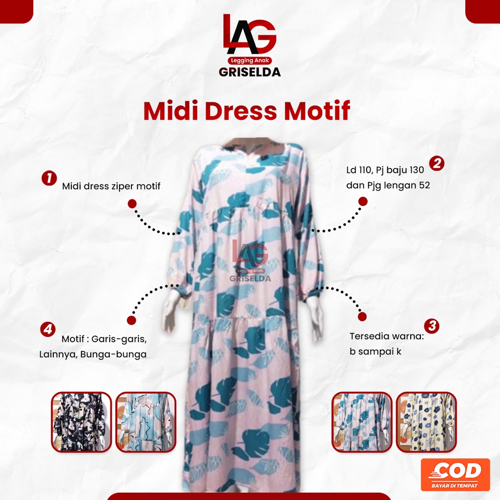 Jual Gamis Remaja Midi Rayon Dress Daster Muslimah Lengan Panjang Motif ...