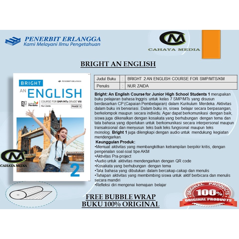 Jual BUKU BRIGHT AN ENGLISH KELAS 8 KURIKULUM MERDEKA ERLANGGA ORIGINAL | Shopee Indonesia