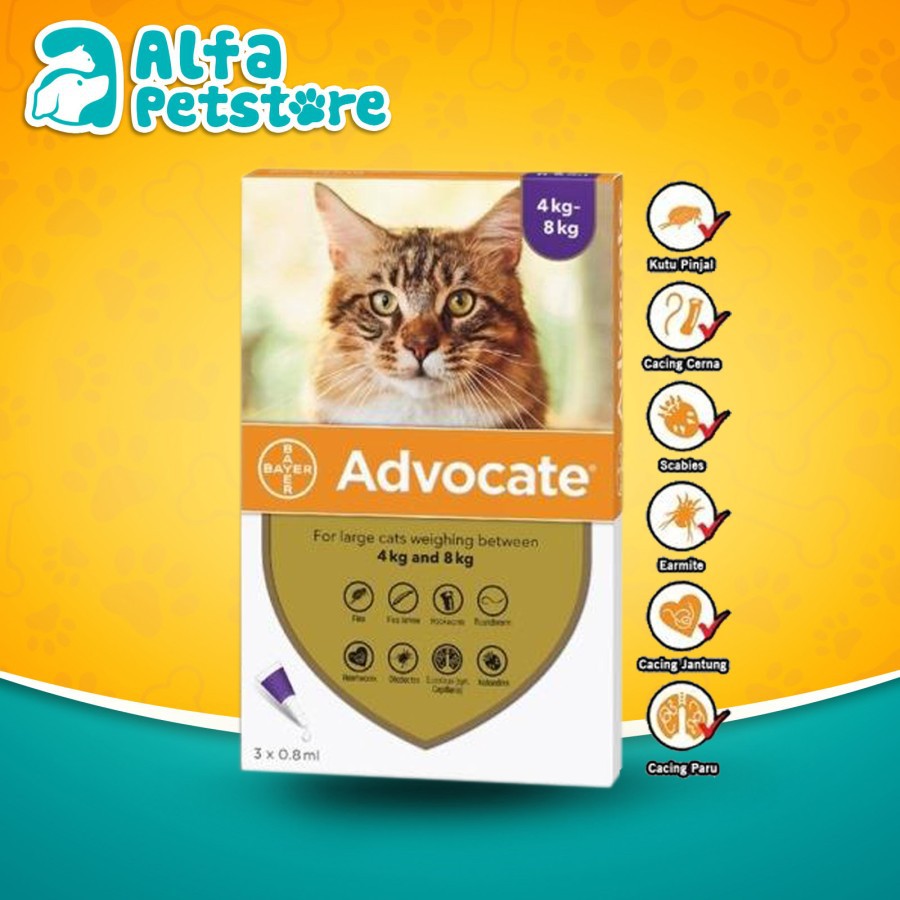 Jual Obat Tetes Kutu Cacing Tungau Flea Scabies Kucing Advocate 4 – 8 ...