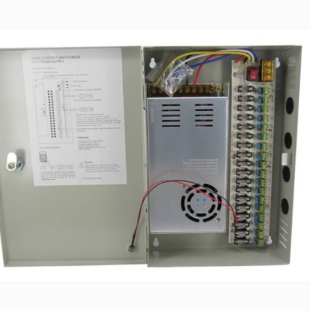 Jual Psu box 12v 30A 18 ch + fan / adaptor sentral cctv 18 ch 12V 30A ...