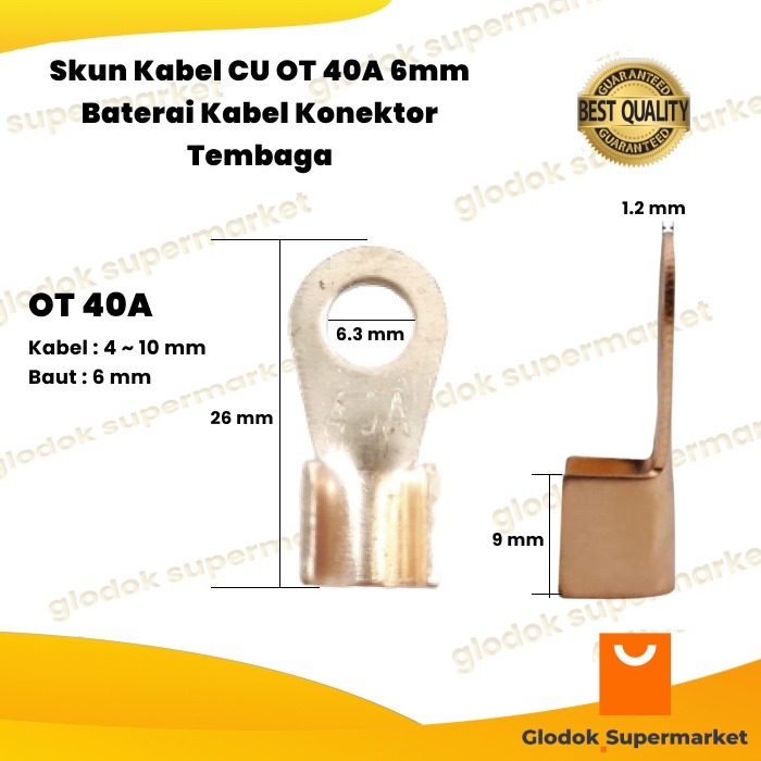 Jual Skun Kabel CU OT 40A 6mm Baterai Kabel Konektor Tembaga | Shopee ...